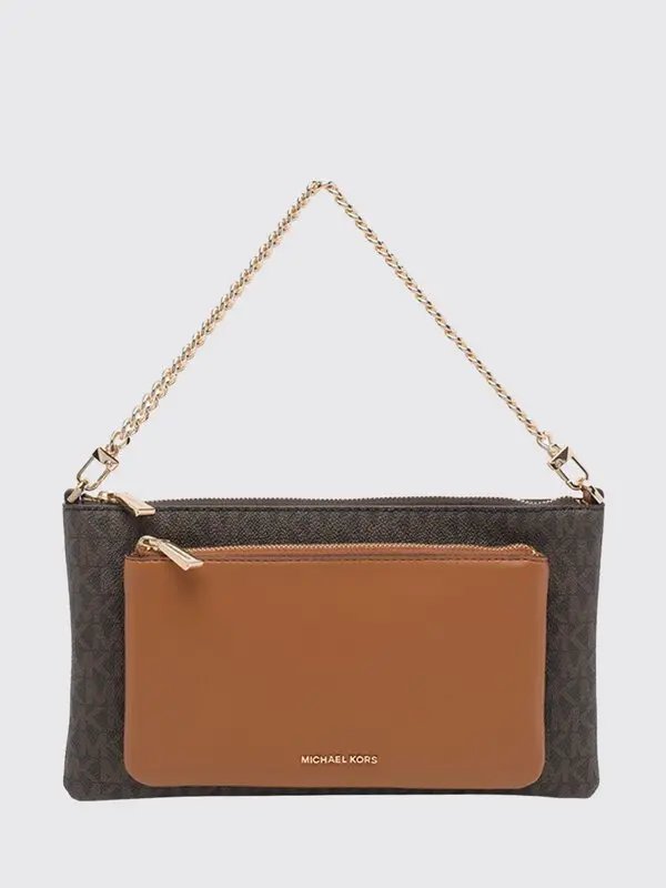 Michael Kors Monogram Shoulder Bag With Chain Strap - Brown
