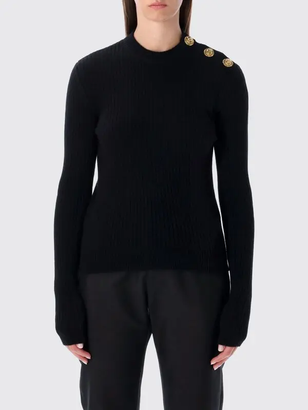 Balmain Ribbed Knit Sweater With Button Detail - Black