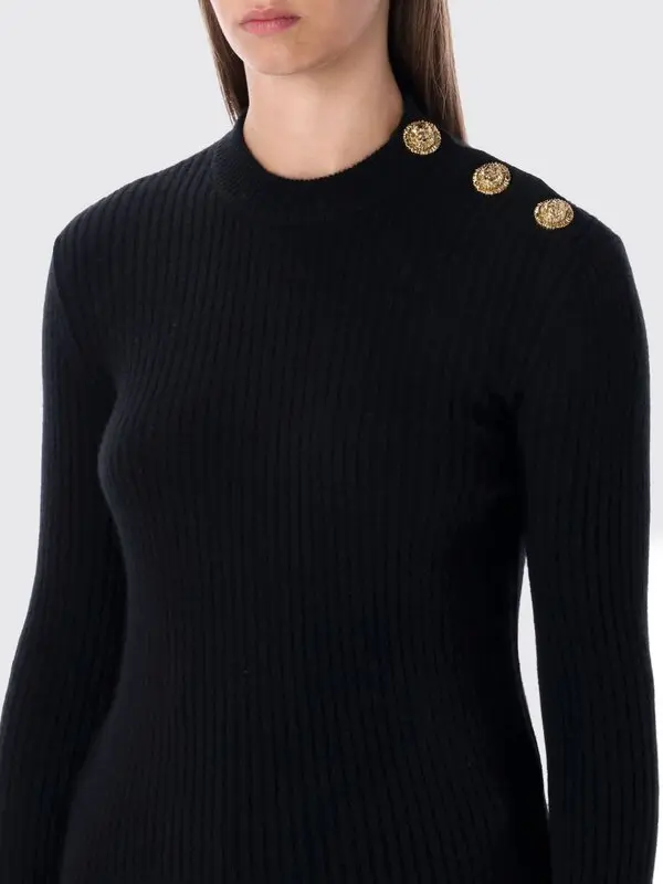 Balmain Ribbed Knit Sweater With Button Detail - Black
