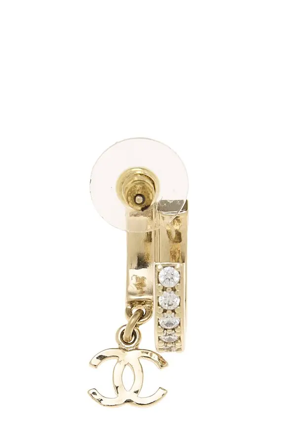 Chanel Crystal 'cc' Hoop Earrings - Gold