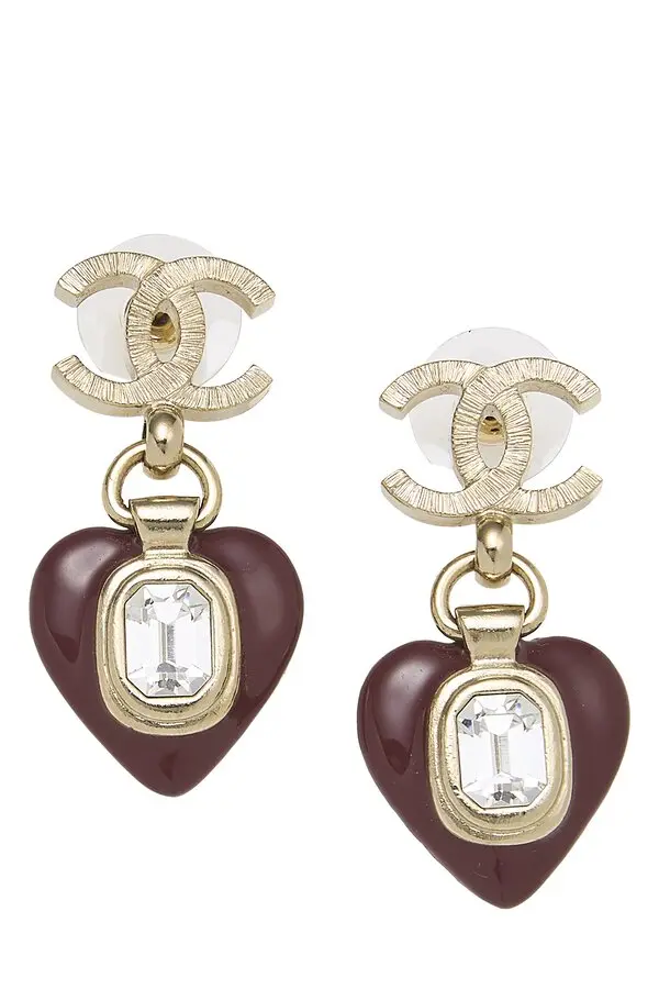 Chanel Resin 'cc' Heart Dangle Earrings - Purple