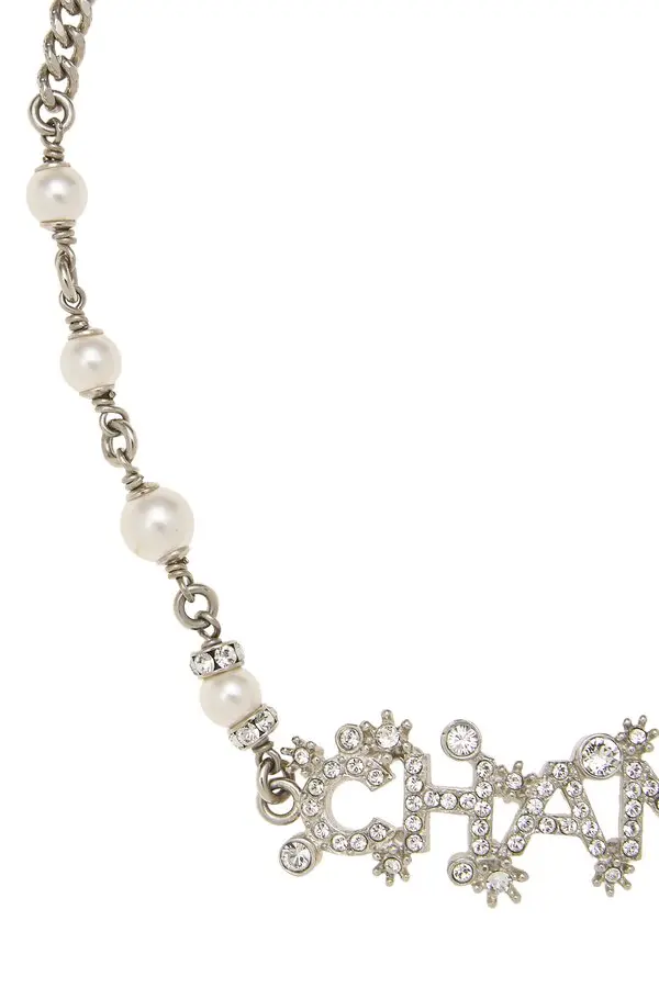 Chanel Crystal & Faux Pearl Logo Choker