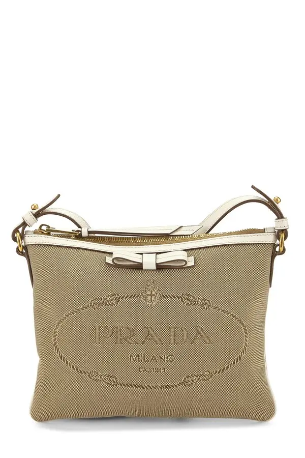 Prada Logo Jacquard Messenger Bag - Beige