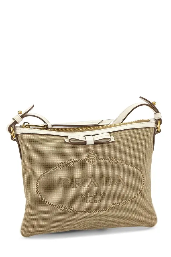 Prada Logo Jacquard Messenger Bag - Beige