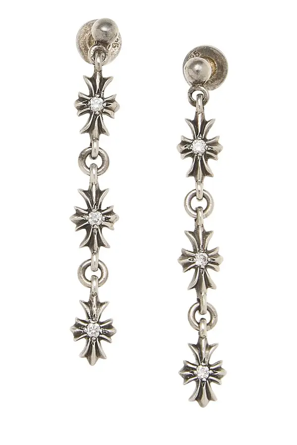 Chrome Hearts Sterling Diamond Cross Dangle Earrings - Silver
