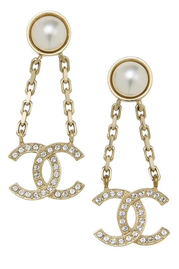 Chanel Faux Pearl Cc Dangle Earrings - Gold