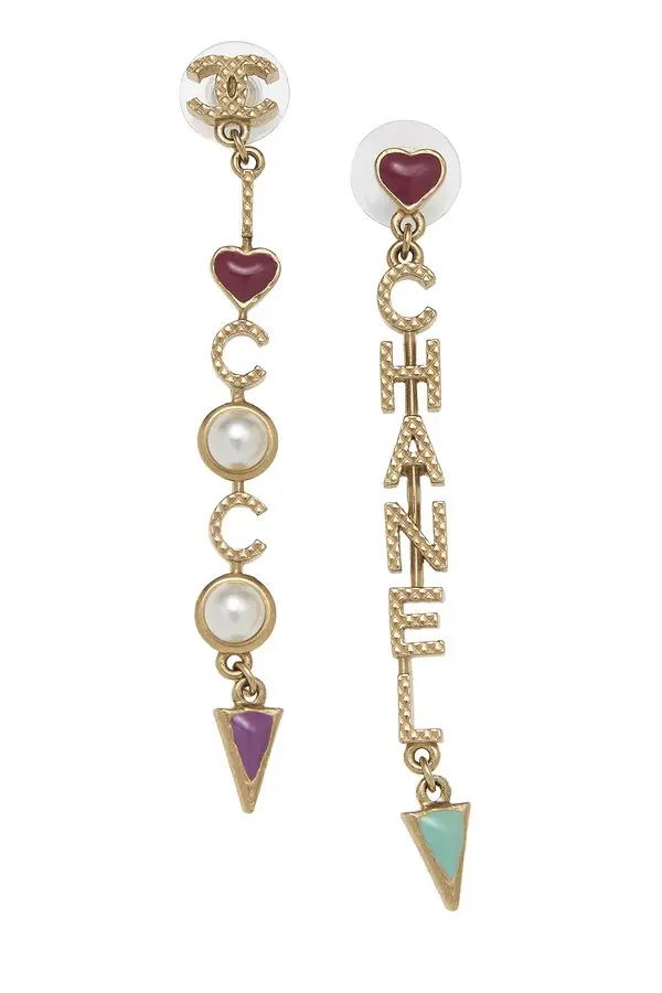 Chanel Tone Faux Pearl 'cc' Dangle Earrings - Multi