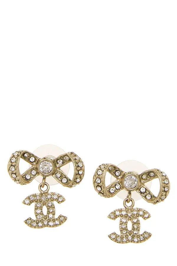 Chanel Crystal 'cc' Bow Dangle Earrings - Gold