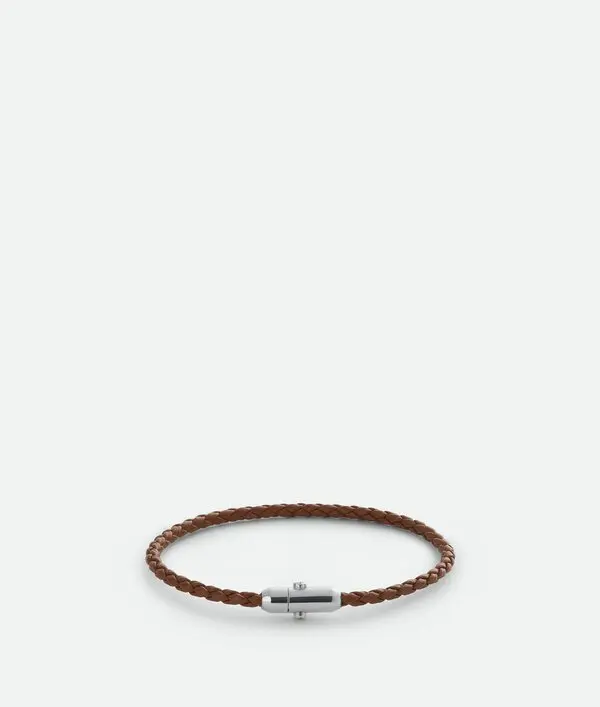 BOTTEGA  VENETA Braided Leather And Sterling Silver Bracelet - Dark Leather