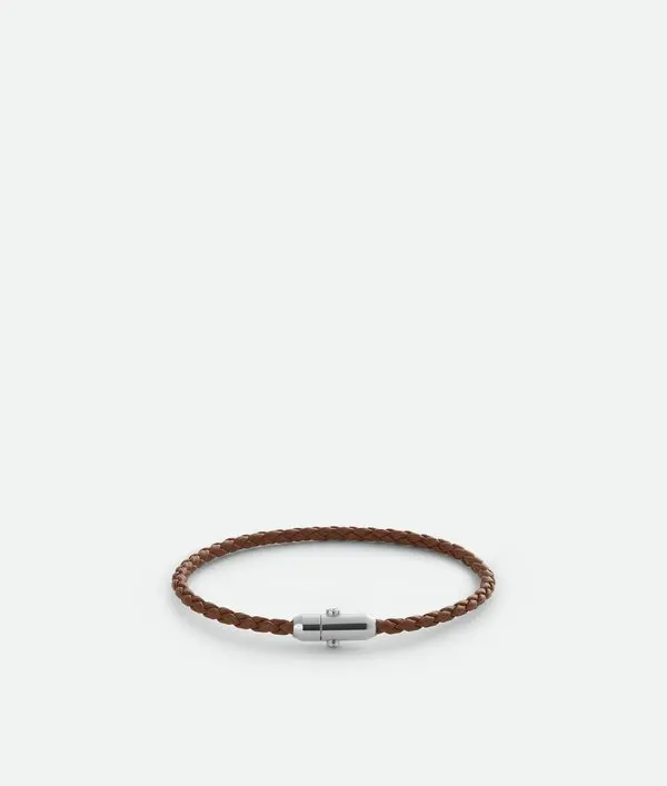 BOTTEGA  VENETA Braided Leather And Sterling Silver Bracelet - Dark Leather