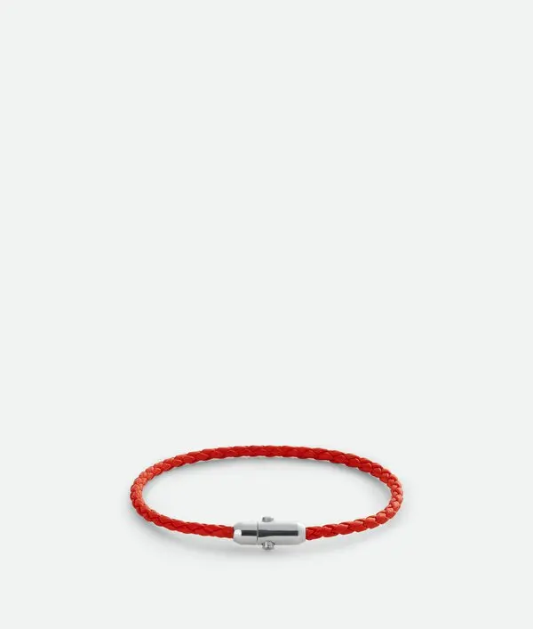 BOTTEGA  VENETA Braided Leather And Sterling Silver Bracelet - Cherry Tomato