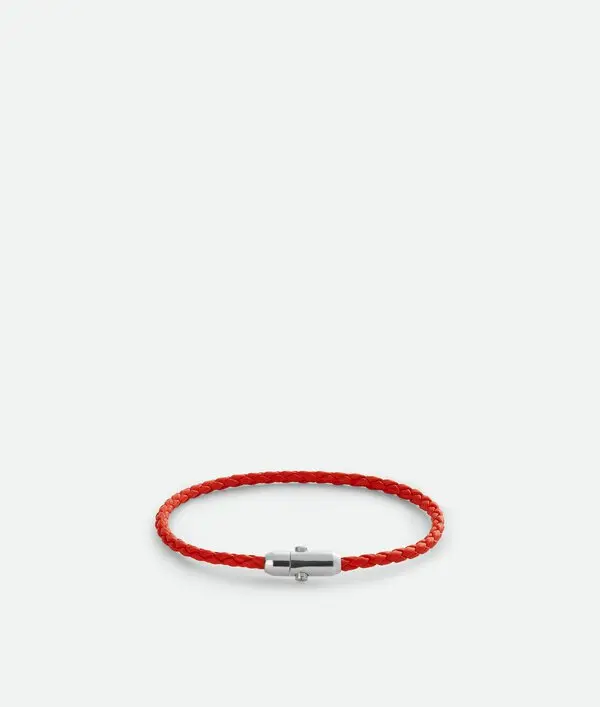 BOTTEGA  VENETA Braided Nappa Leather And Sterling Silver Bracelet - Cherry Tomato