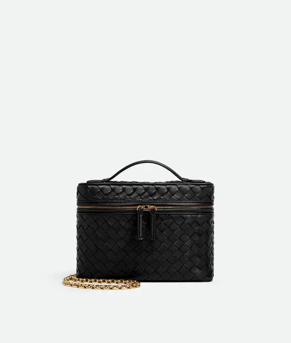 Bottega Veneta Intrecciato Leather Vanity Case With Detachable Chain - Black