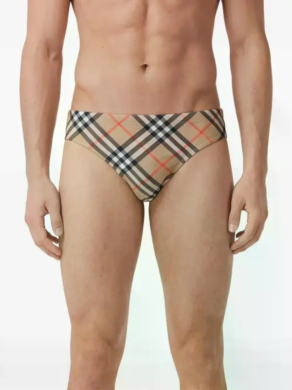 Burberry Check-print Swimming Trunks - Neutrals