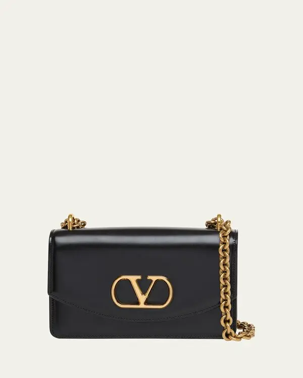 Valentino Garavani Vain Vlogo Leather Shoulder Bag - Black