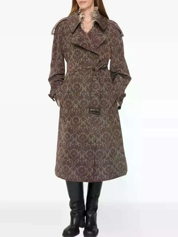 Burberry Baroque-print Belted Trench Coat