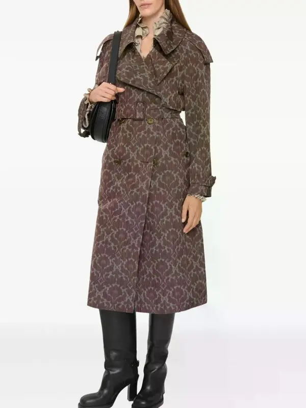 Burberry Baroque-print Belted Trench Coat