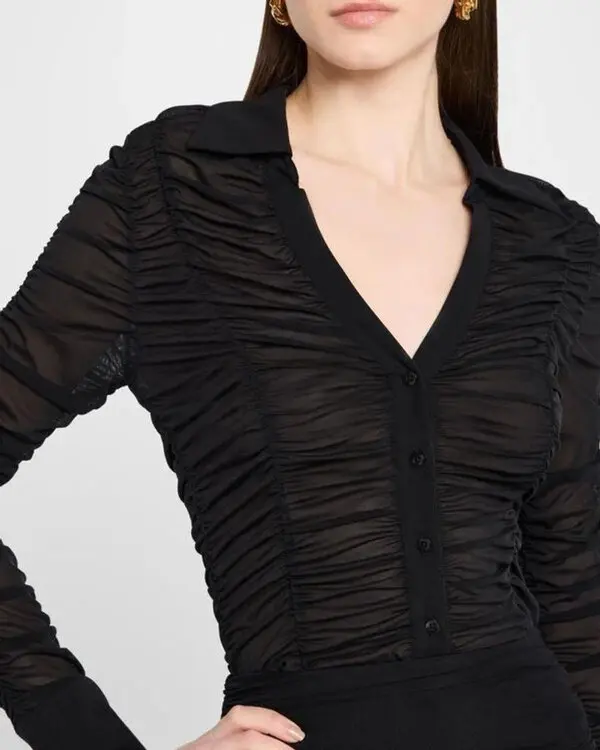 Alice + Olivia Portia Fitted Mesh Button-front Shirt
