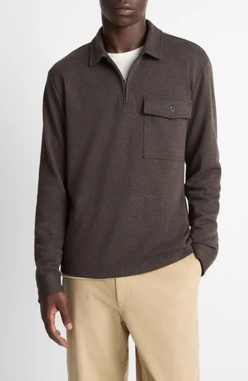 Vince Herringbone Long Sleeve Quarter Zip Polo