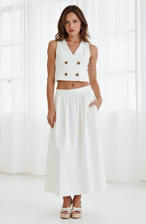 MODENAIRE Double-breasted Vest And Maxi Skirt Set