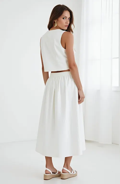 MODENAIRE Double-breasted Vest And Maxi Skirt Set