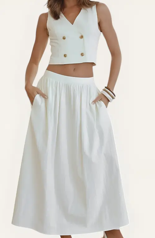 MODENAIRE Double-breasted Vest And Maxi Skirt Set