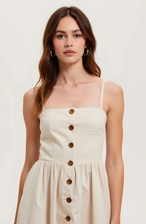 MODENAIRE Button Front Midi Dress With Pockets