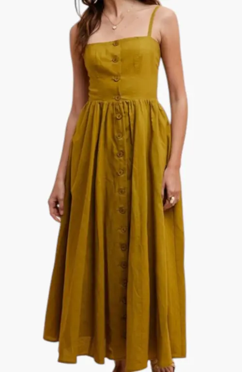 MODENAIRE Button Front Midi Dress With Pockets - Mustard Yellow