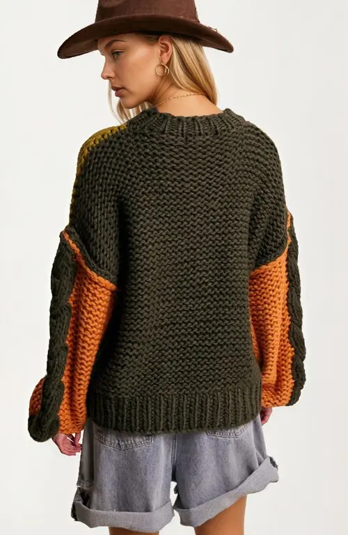KNIT & LOUNGE Chunky Knit Color Block Pullover Sweater
