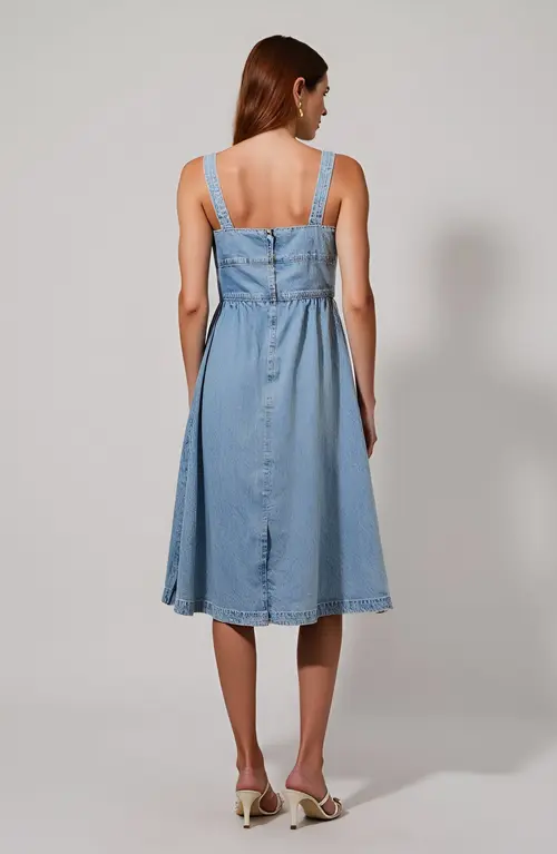 MODENAIRE Denim Midi Dress With Bow