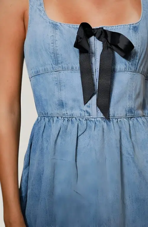 modenaire denim dress Modenaire Long-Sleeve Denim Shirt Dress With Contrast Stitching - Blue
