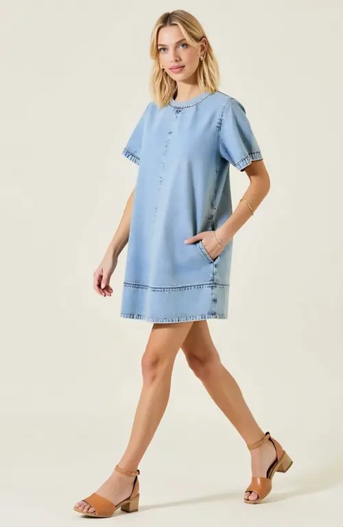 MODENAIRE Denim Mini Dress With Pockets