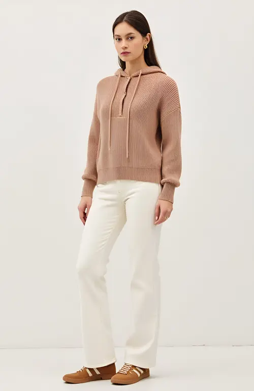 MODENAIRE Knit Button-front Hoodie With Drop Shoulders