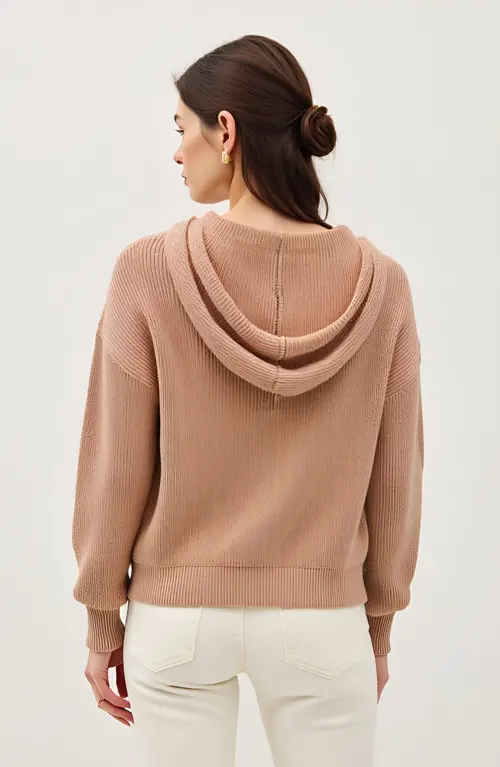 MODENAIRE Knit Button-front Hoodie With Drop Shoulders