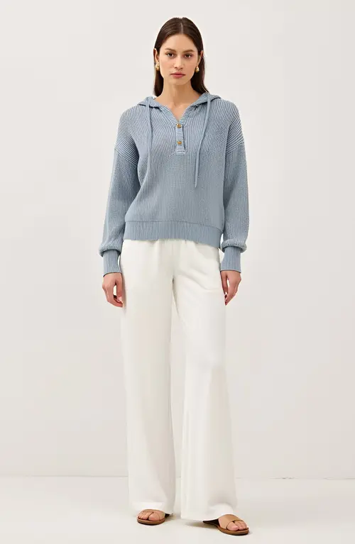 MODENAIRE Knit Button-front Hoodie With Drop Shoulders