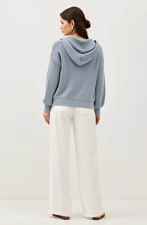 MODENAIRE Knit Button-front Hoodie With Drop Shoulders