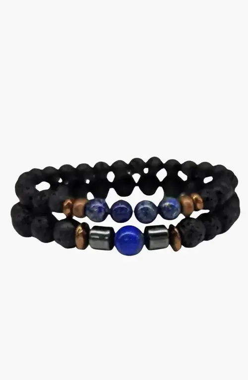 HUMANIST BEAUTY Crystal Lava Beaded Bracelet Set - Lapis Lazuli