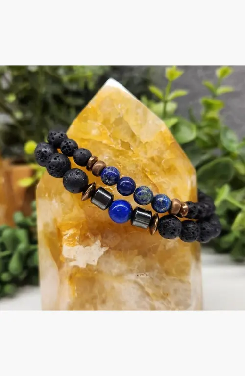 HUMANIST BEAUTY Crystal Lava Beaded Bracelet Set - Lapis Lazuli