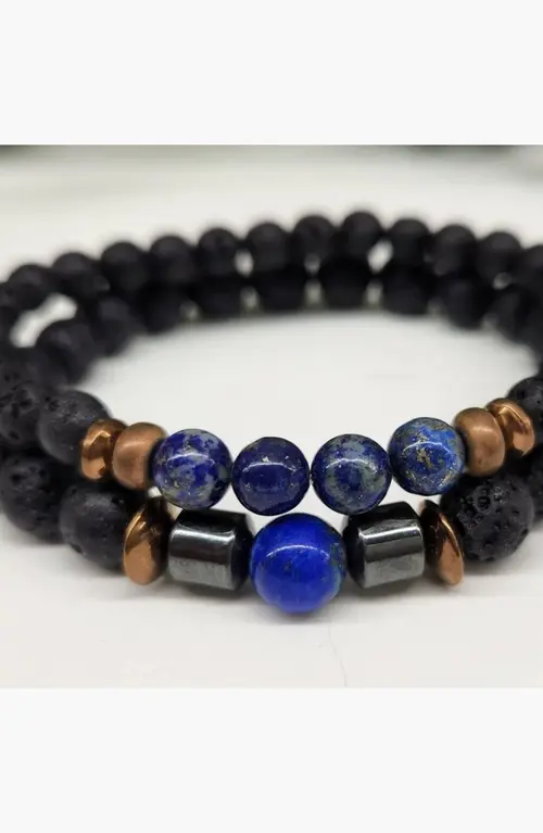HUMANIST BEAUTY Crystal Lava Beaded Bracelet Set - Lapis Lazuli