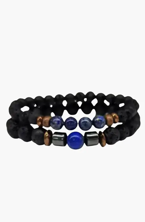HUMANIST BEAUTY Crystal Lava Beaded Bracelet Set - Lapis Lazuli