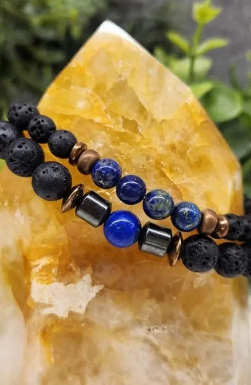 HUMANIST BEAUTY Crystal Lava Beaded Bracelet Set - Lapis Lazuli