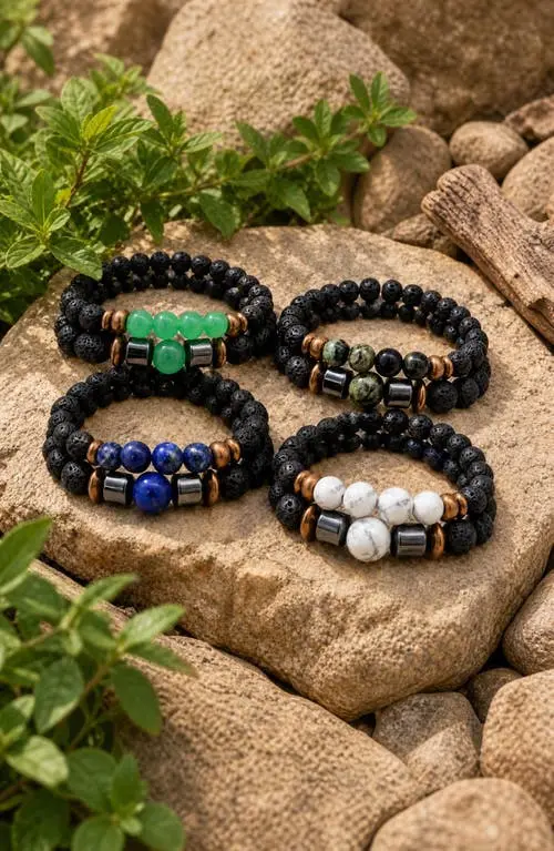 HUMANIST BEAUTY Crystal Lava Beaded Bracelet Set - Lapis Lazuli
