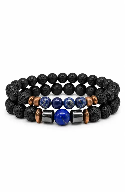 HUMANIST BEAUTY Crystal Lava Beaded Bracelet Set - Lapis Lazuli