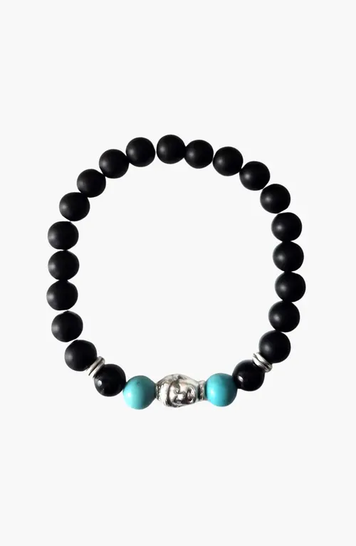 HUMANIST BEAUTY Beaded Buddha Obsidian Bracelet - Selenite/silver Tone