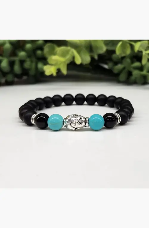 HUMANIST BEAUTY Obsidian Beaded Bracelet - Selenite/silver Tone