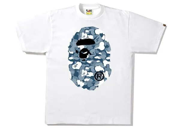 A BATHING APE Stripe Abc Camo Big Ape Head Tee Shirt - White/navy Blue