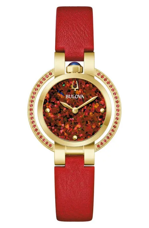 Bulova Rubaiyat Synthetic Fire Opal Leather Strap Watch - Red
