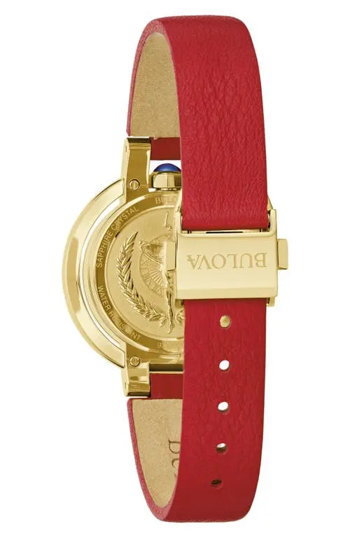 Bulova Rubaiyat Synthetic Fire Opal Leather Strap Watch - Red