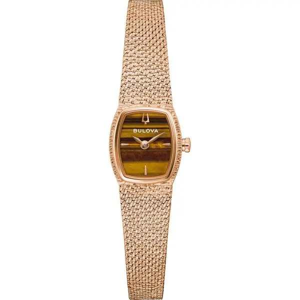 Bulova Goddess Of Time Tiger's Eye Mesh Strap Tonneau Watch - Rose Goldone