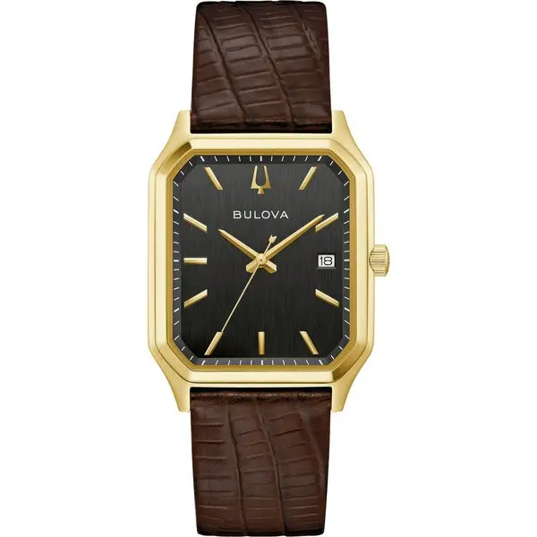 Bulova Tony Bennett Leather Strap Watch - Goldone
